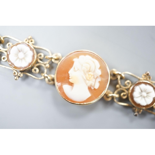 A 14k yellow metal gold Neapolitan shell and coral cameo set bracelet ...