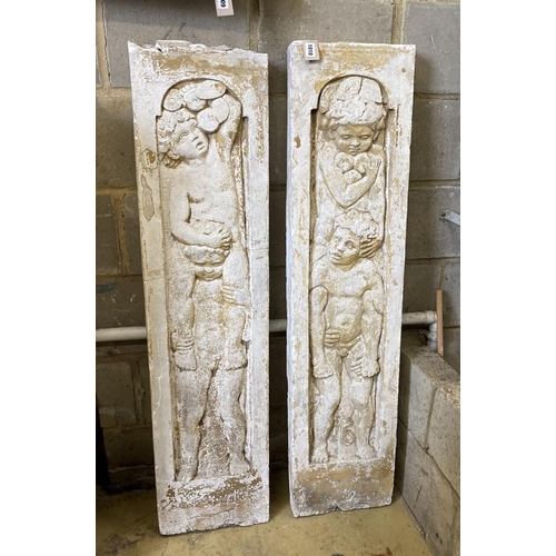 A pair of rectangular plaster putti panels, early 20th century, width ...