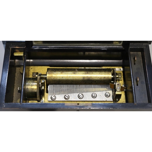 A late 19th century Swiss six air music box with 15.5cm cylinder, faux ...