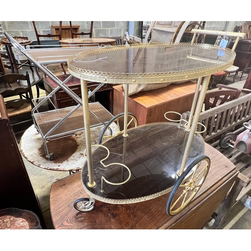An oval gilt metal tea trolley, height 79cm, together with a smaller ...