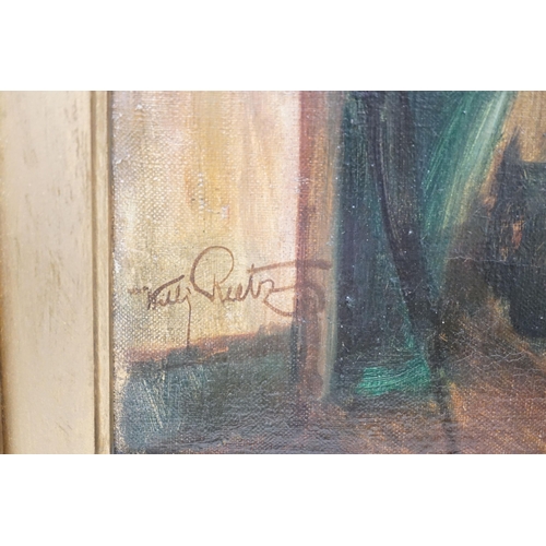 Willy Reetz (German, 1892-1963) oil on canvas, Reading the news, signed ...