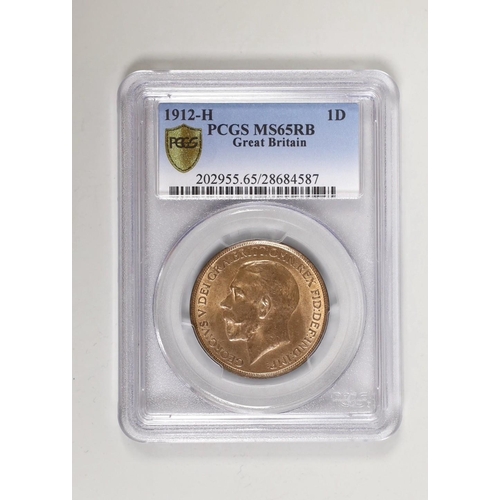 British coins, George V one penny 1912H, Heaton mint, PCGS slabbed and ...