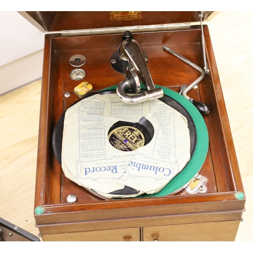 An HMV gramophone and a portable HMV gramophone, together with a small ...