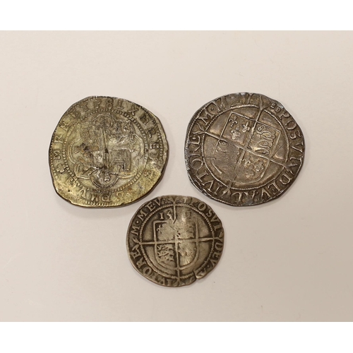 British hammered silver coins, Elizabeth I shilling and sixpence and a ...