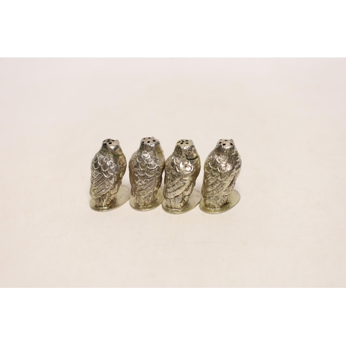 A set of four Italian 800 standard white metal bird pepperettes, by ...