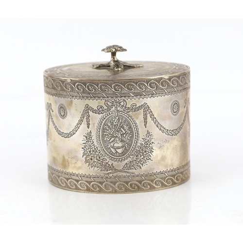 A George III engraved silver ova tea caddy, by Thomas Daniell ...
