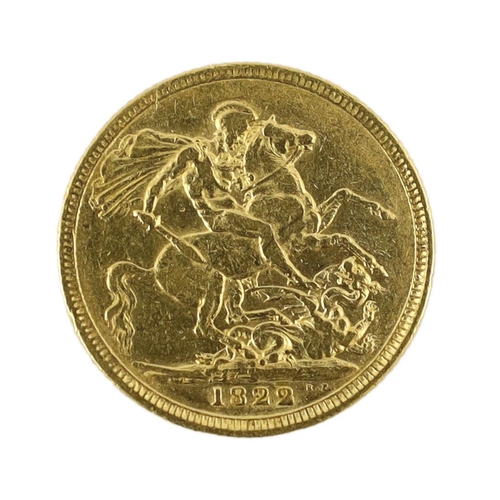 British gold coins, George IV sovereign 1822, minute nicks, otherwise ...