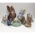 Collection of Bourne Denby animals including rabbits and a pair of dogs ...