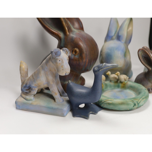 Collection of Bourne Denby animals including rabbits and a pair of dogs ...