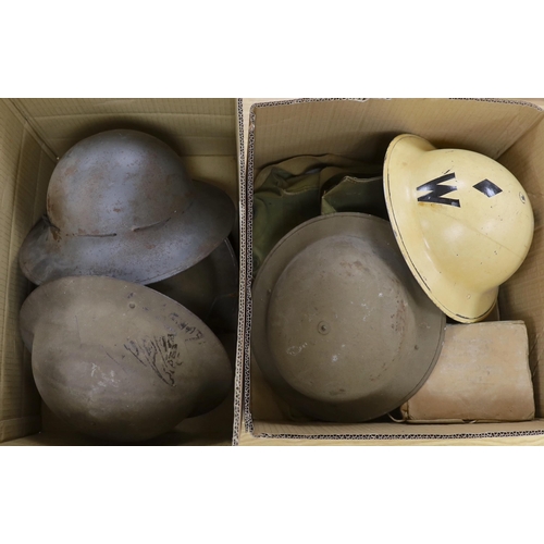 Six military etc. tin helmets. Including an example, painted as an Air ...