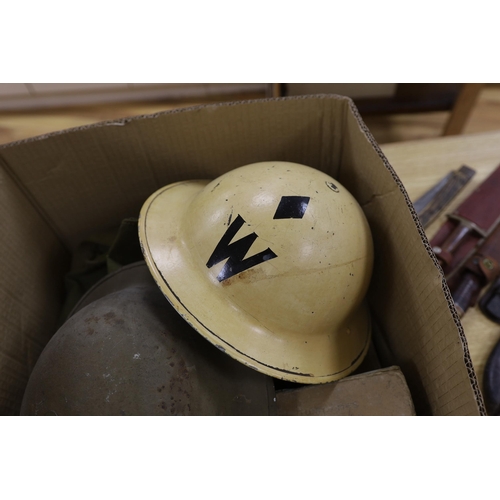 Six military etc. tin helmets. Including an example, painted as an Air ...