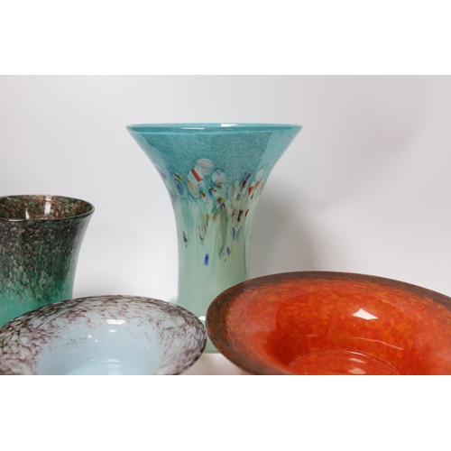 A Vasart or Strathearn mottled glass vase, a Monart glass small vase ...