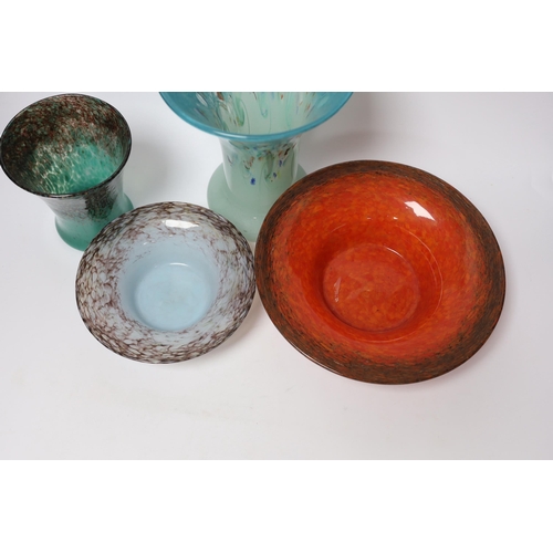 A Vasart or Strathearn mottled glass vase, a Monart glass small vase ...