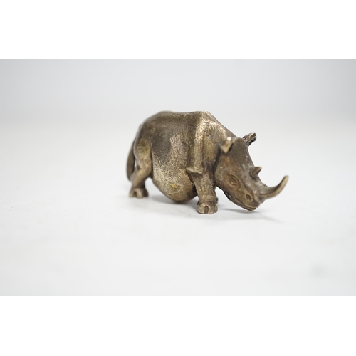 An Elizabeth II silver miniature model of a rhinoceros, by Stuart ...
