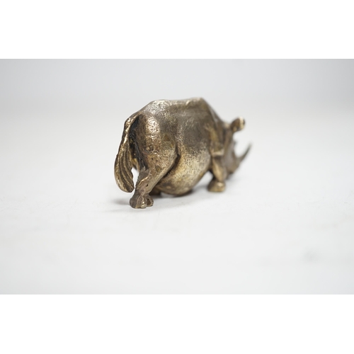 An Elizabeth II silver miniature model of a rhinoceros, by Stuart ...