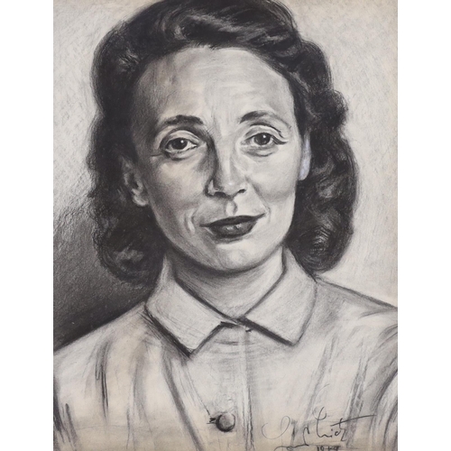 Mid 20th century, charcoal, Study of a woman, indistinctly signed and ...