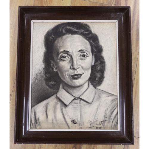 Mid 20th century, charcoal, Study of a woman, indistinctly signed and ...