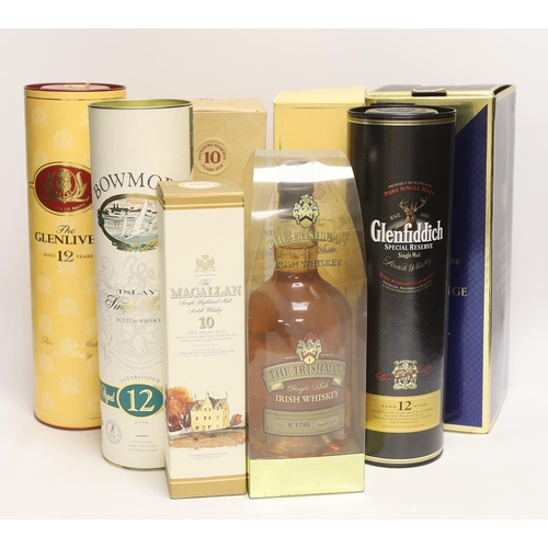Eight bottles of Whisky, Whiskey and Cognac to include a 70cl bottle of ...