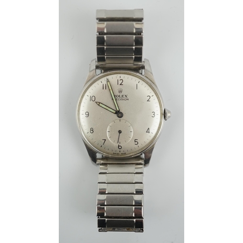 A gentleman's 1950's stainless steel Rolex Precision manual wind wrist watch, with Arabic dial and s