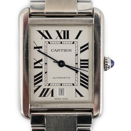 A gentleman's stainless steel Cartier Tank solo automatic wrist watch ...