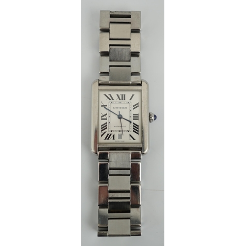 A gentleman's stainless steel Cartier Tank solo automatic wrist watch ...