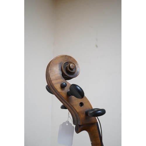 A late 19th century small cello, unsigned and without label inside body ...