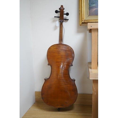 A late 19th century small cello, unsigned and without label inside body ...