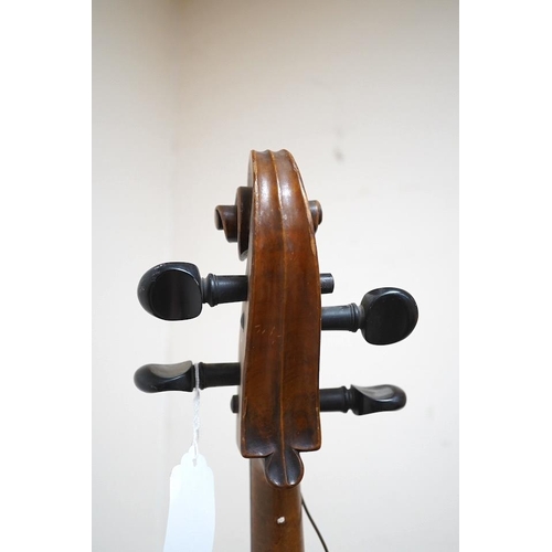A late 19th century small cello, unsigned and without label inside body ...