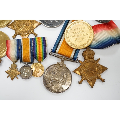 Three First World War medal trios awarded to; Pte. W.C. Belfrage 3rd ...