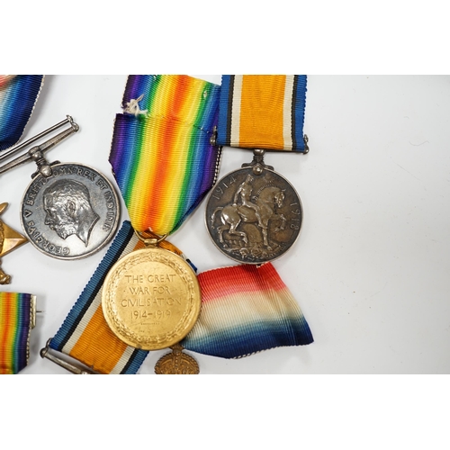 Three First World War medal trios awarded to; Pte. W.C. Belfrage 3rd ...