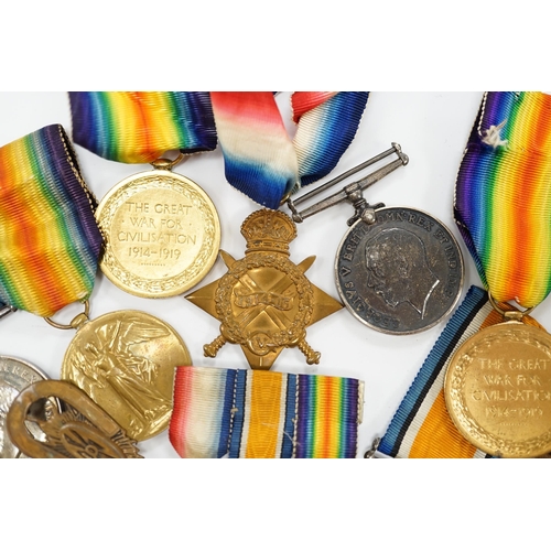 Three First World War medal trios awarded to; Pte. W.C. Belfrage 3rd ...