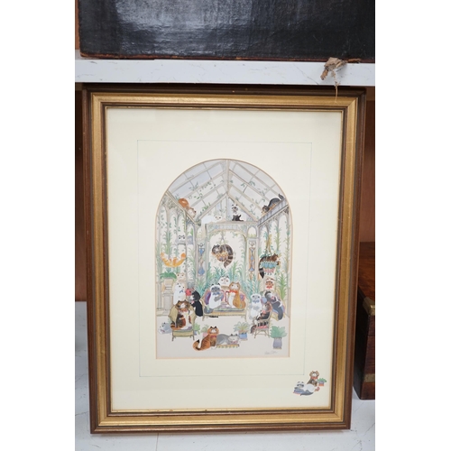 Diane Elson (Illustrator, b.1953), ink and watercolour, Cats in a ...