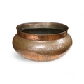 A large Indian copper pot, 40cm diameter. Condition - poor to fair