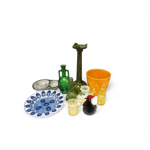 A collection of coloured glassware to include Vaseline examples and a ...