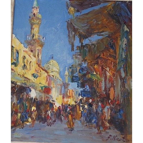 Francois Nicot (1873-1945), Impressionist oil on board, 'Street scene ...
