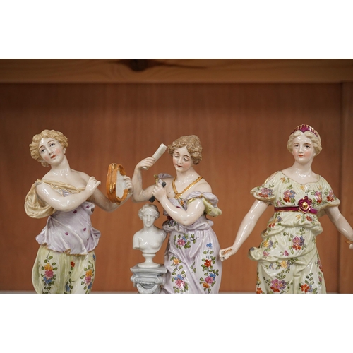 Early 20th century German figural pottery; The Three Graces, tallest 21 ...
