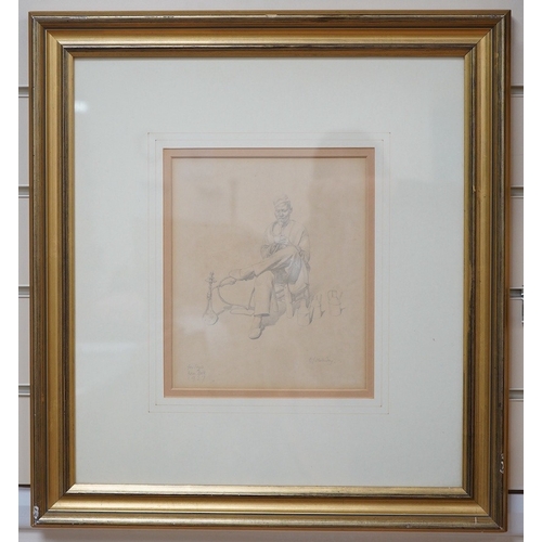 Edward Irvine Halliday (1902-1984), pencil sketch, Study of an Eastern ...