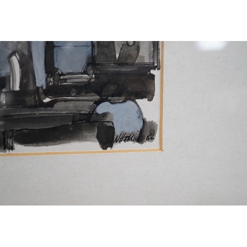 Ned Hoskins (b.1939), ink wash drawing, Beach Hut called Sandy, 16.5 x ...