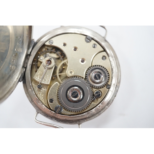 A George V silver manual wind trench watch with 'telephone dial ...
