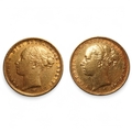 Australia gold coins, Victoria, two gold sovereigns, 1882S and 1887S ...