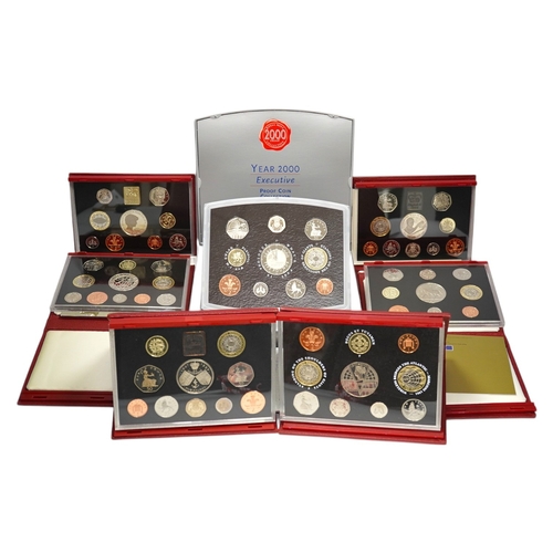 British coins, QEII, Royal Mint, seven UK proof coins sets, deluxe 1997 ...