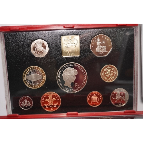 British coins, QEII, Royal Mint, seven UK proof coins sets, deluxe 1997 ...