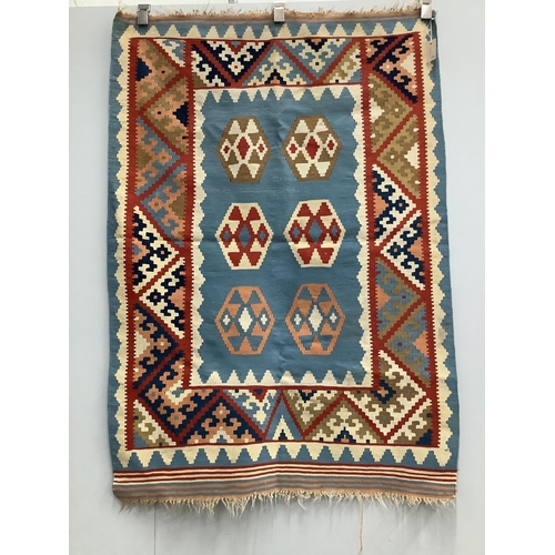 Five Kilim polychrome flatweave rugs, largest 160 x 110cm. Condition - good