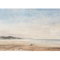 John Barrie Haste (1931-2011), watercolour, Beach scene with figures ...