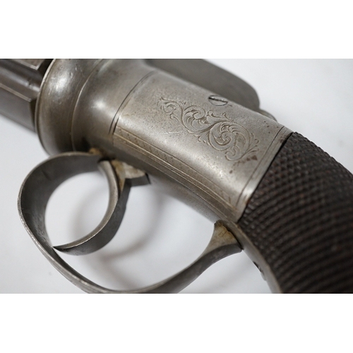 A six shot 120 bore self cocking percussion pepper box revolver, with ...