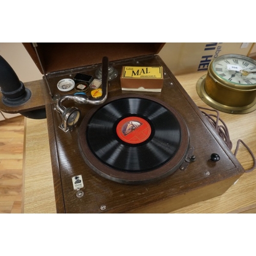 An EMG 'Handmade Gramophone' with electrically powered motor, in an oak ...