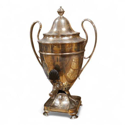 An early 20th century silver plated samovar hot water dispenser, 53cm high