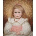 Monogrammist E.B. Half-length portrait of a young girl wearing a pink ...