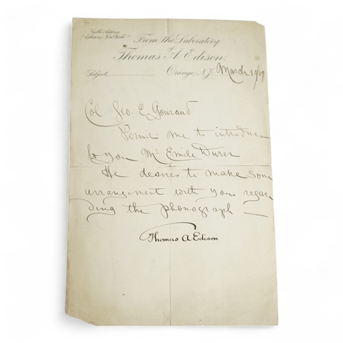 A handwritten letter signed by Thomas Edison on headed notepaper From ...