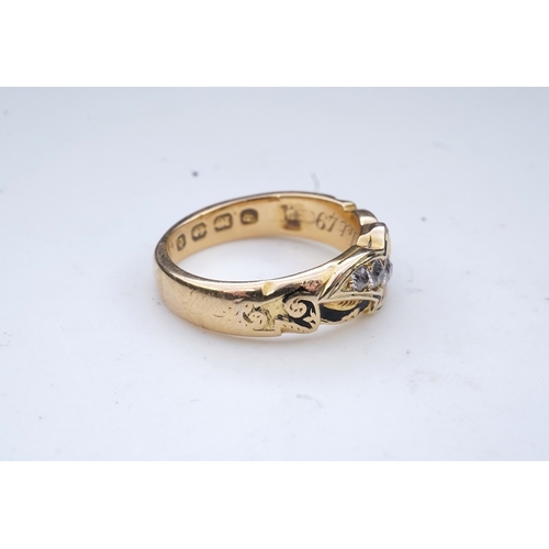 A Victorian enamel and diamond mourning ring, circa 1872, of foliate ...